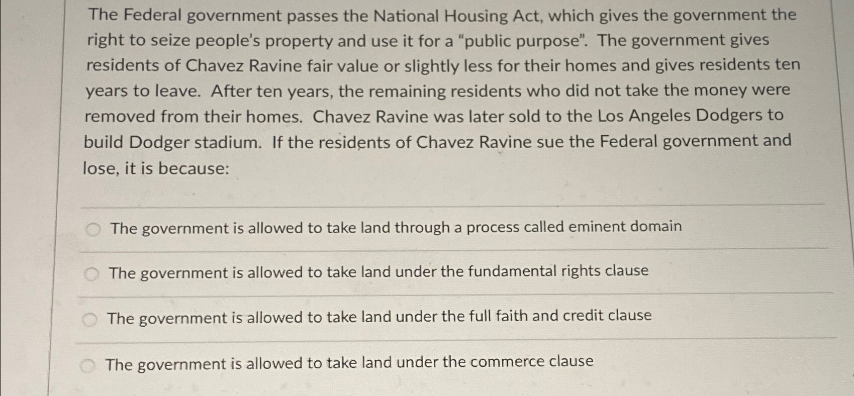 Solved The Federal government passes the National Housing | Chegg.com