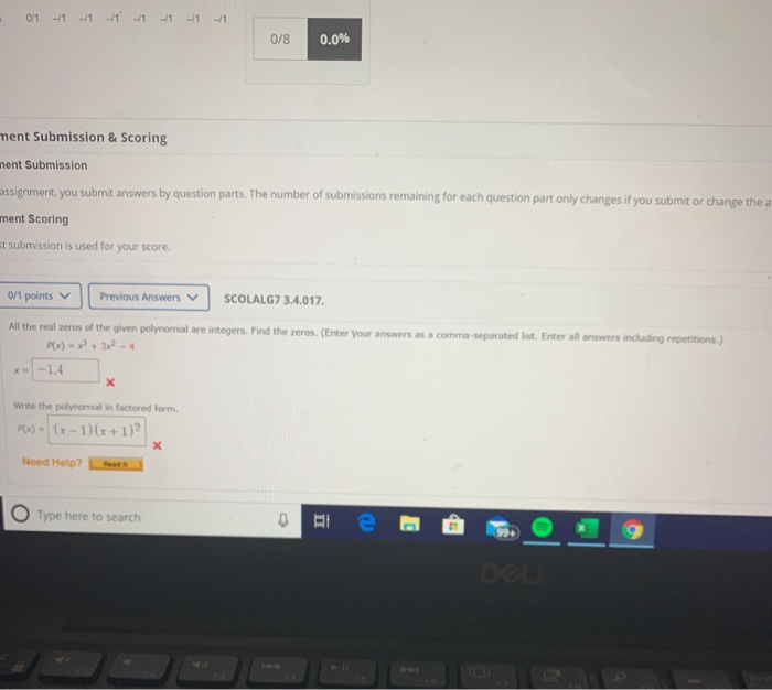 Solved : 011 1 1 1 1 1 1 1 0/8 0.0% ment Submission & | Chegg.com
