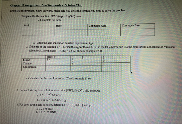 Solved Chapter 17 Assignment Due Wednesday, October 21st | Chegg.com