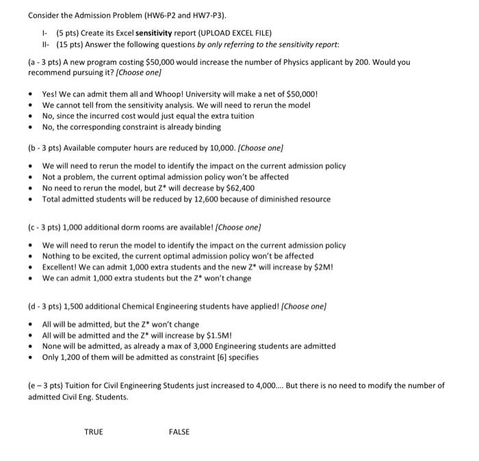 Solved Consider the Admission Problem (HW6-P2 and HW7-P3). | Chegg.com