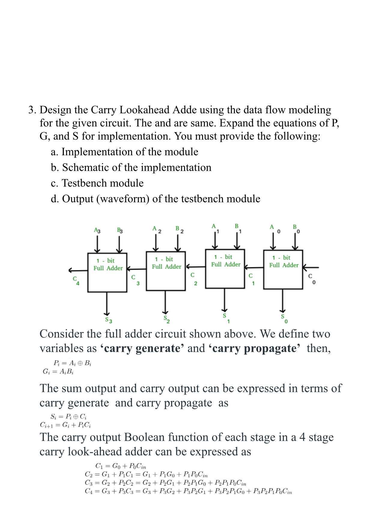 Solved Design the Carry Lookahead Adde using the data flow | Chegg.com