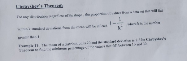 Solved Chebyshev's Theorem For any distribution regardless | Chegg.com