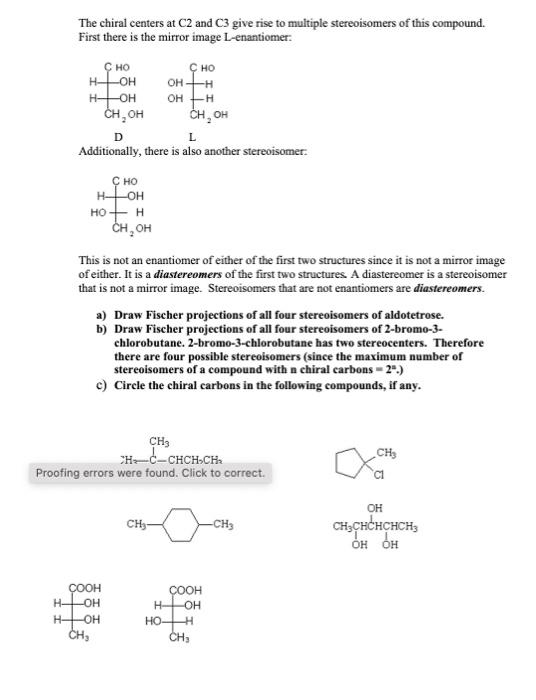 Solved The chiral centers at C2 and C3 give rise to multiple | Chegg.com