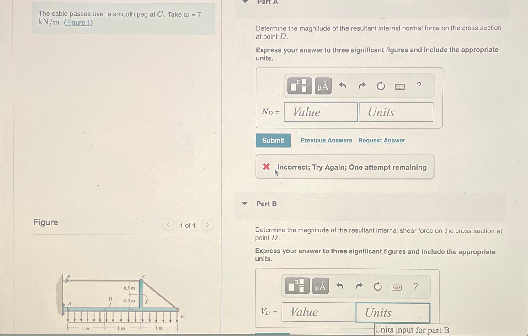 Solved The cable passes over a smooth peg at C. ﻿Take | Chegg.com