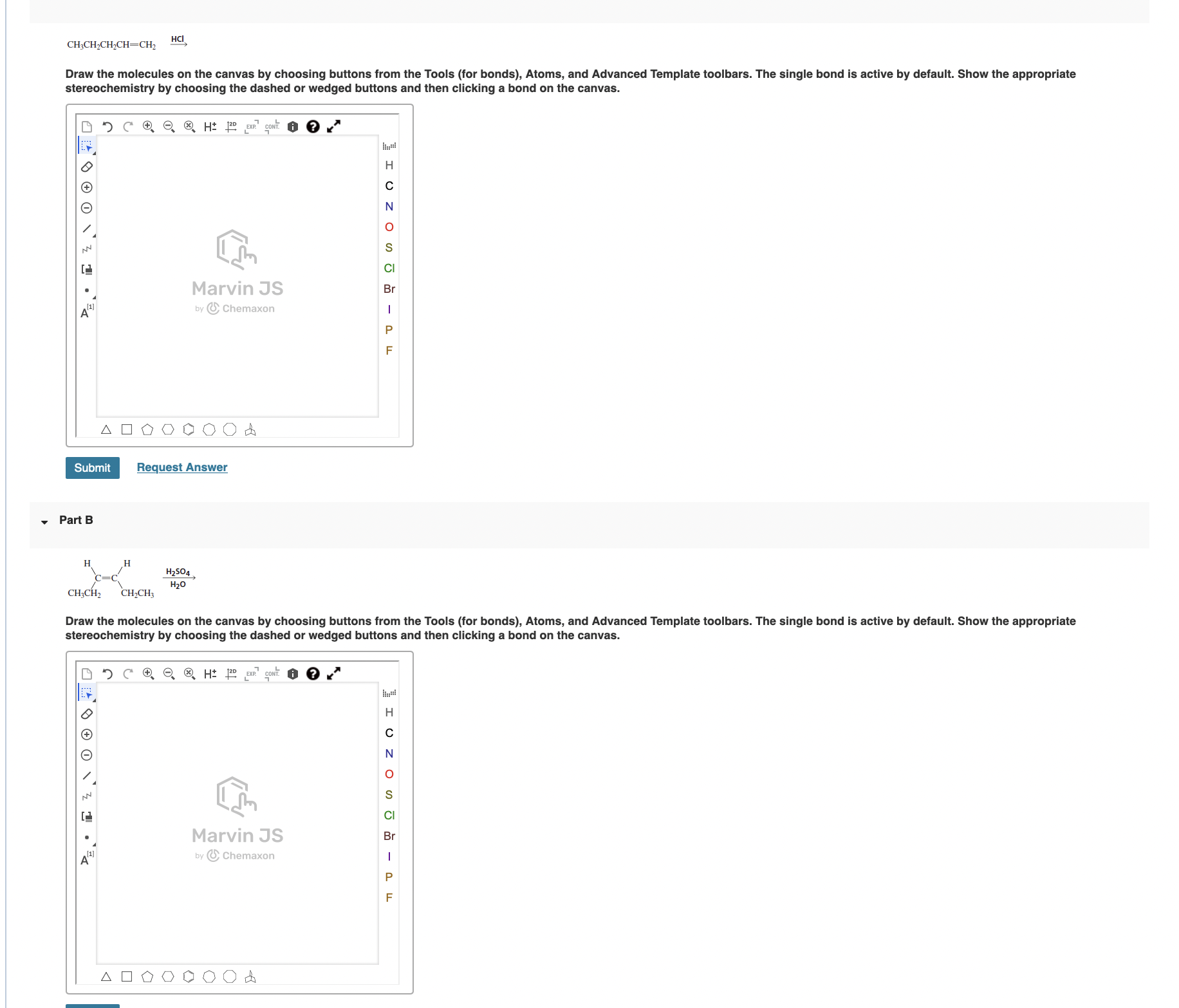 Solved CH_(3)CH_(2)CH_(2)CH=CH_(2)->HCl stereochemistry by | Chegg.com