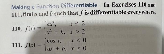Solved Making a Function Differentiable In Exercises 110 and | Chegg.com