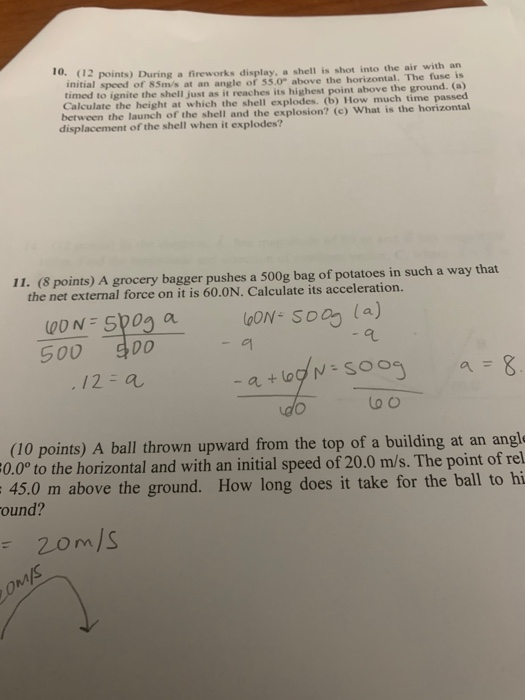 Solved 10. (12 points) During a fireworks display. a shell | Chegg.com