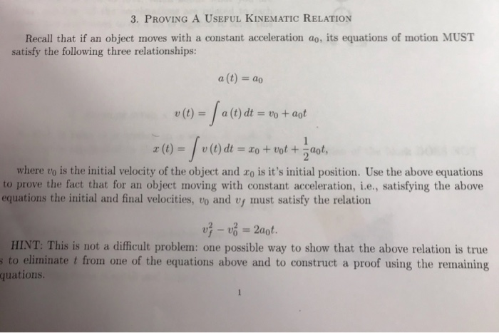 Solved 3. PROVING A USEFUL KINEMATIC RELATION Recall that if | Chegg.com