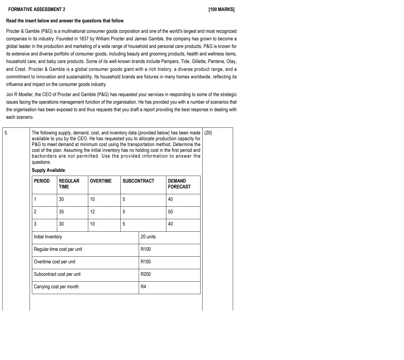 FORMATIVE ASSESSMENT 2[100 ﻿MARKS]Read the insert | Chegg.com