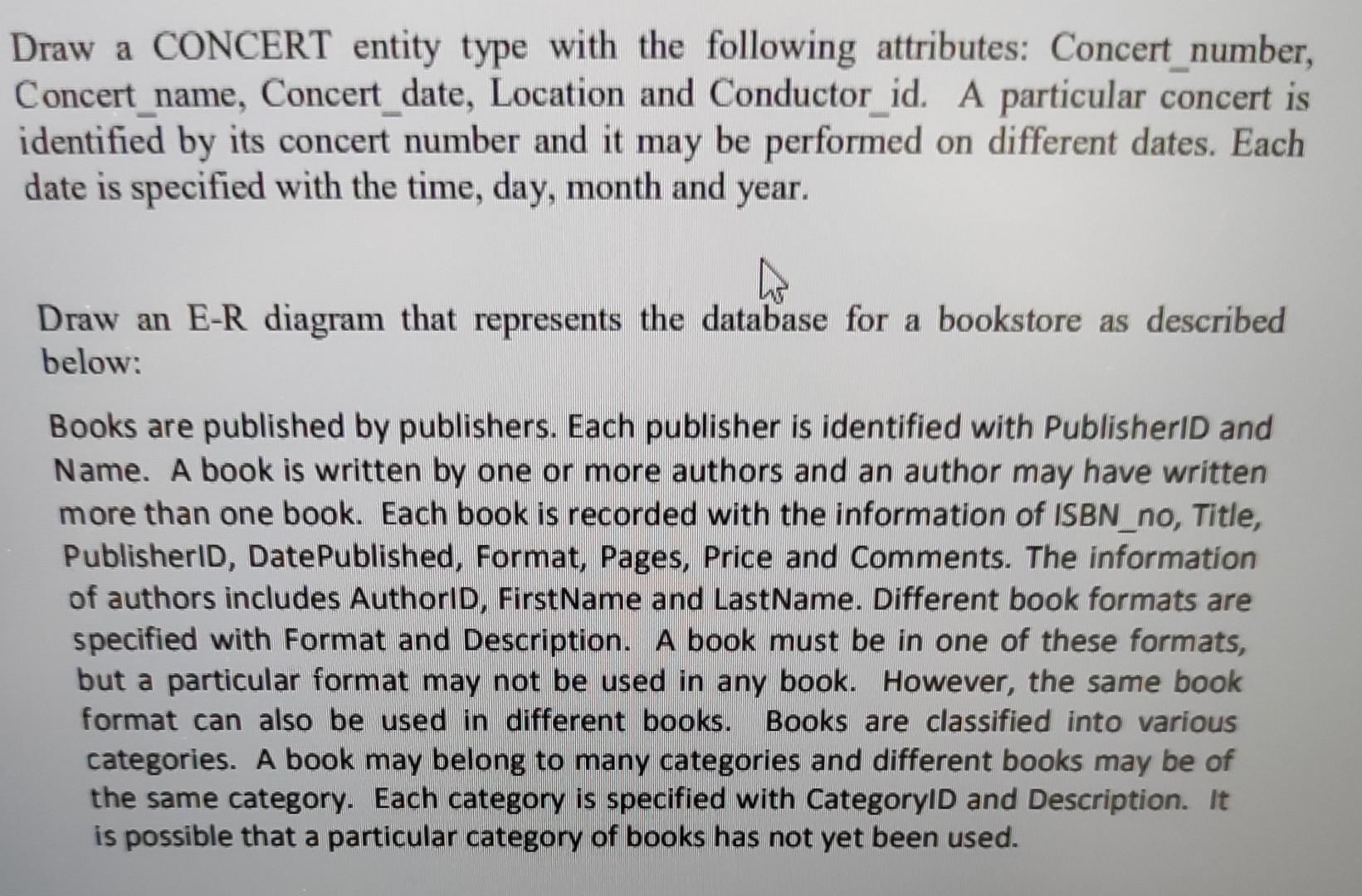 Solved Draw a CONCERT entity type with the following | Chegg.com