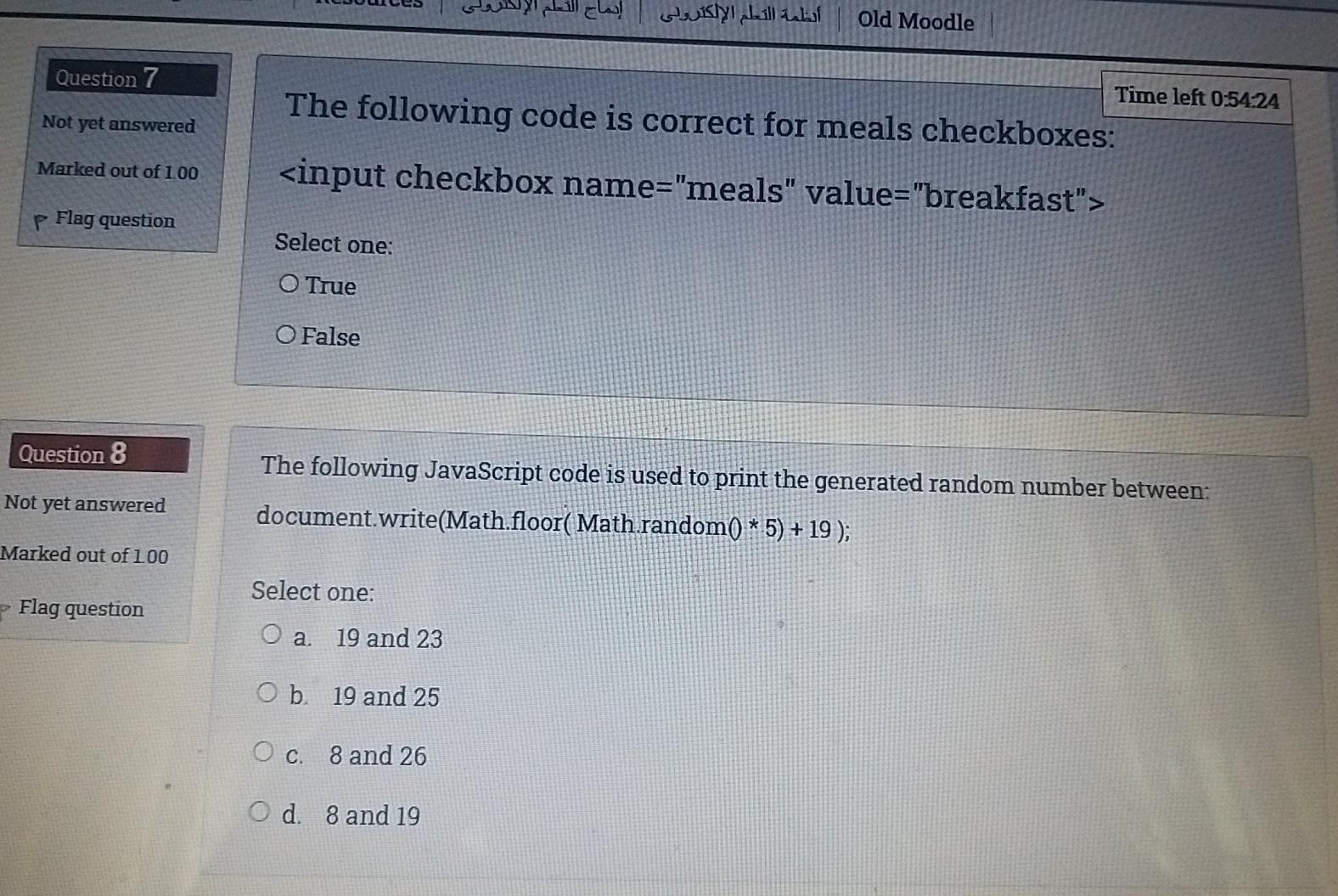 Solved إلماح ا أنظمة التعلم الإلكترولی Old Moodle Question 7 | Chegg.com