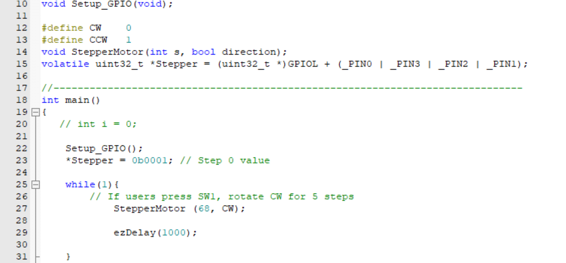 Solved int main(){// ﻿int i = 0;Setup_GPIO();*Stepper | Chegg.com