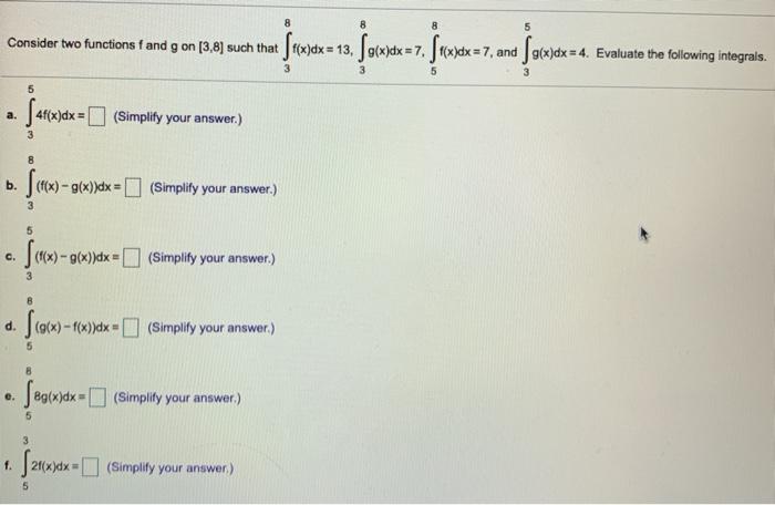 Solved 8 8 Consider two functions f and g on [3,8] such that | Chegg.com
