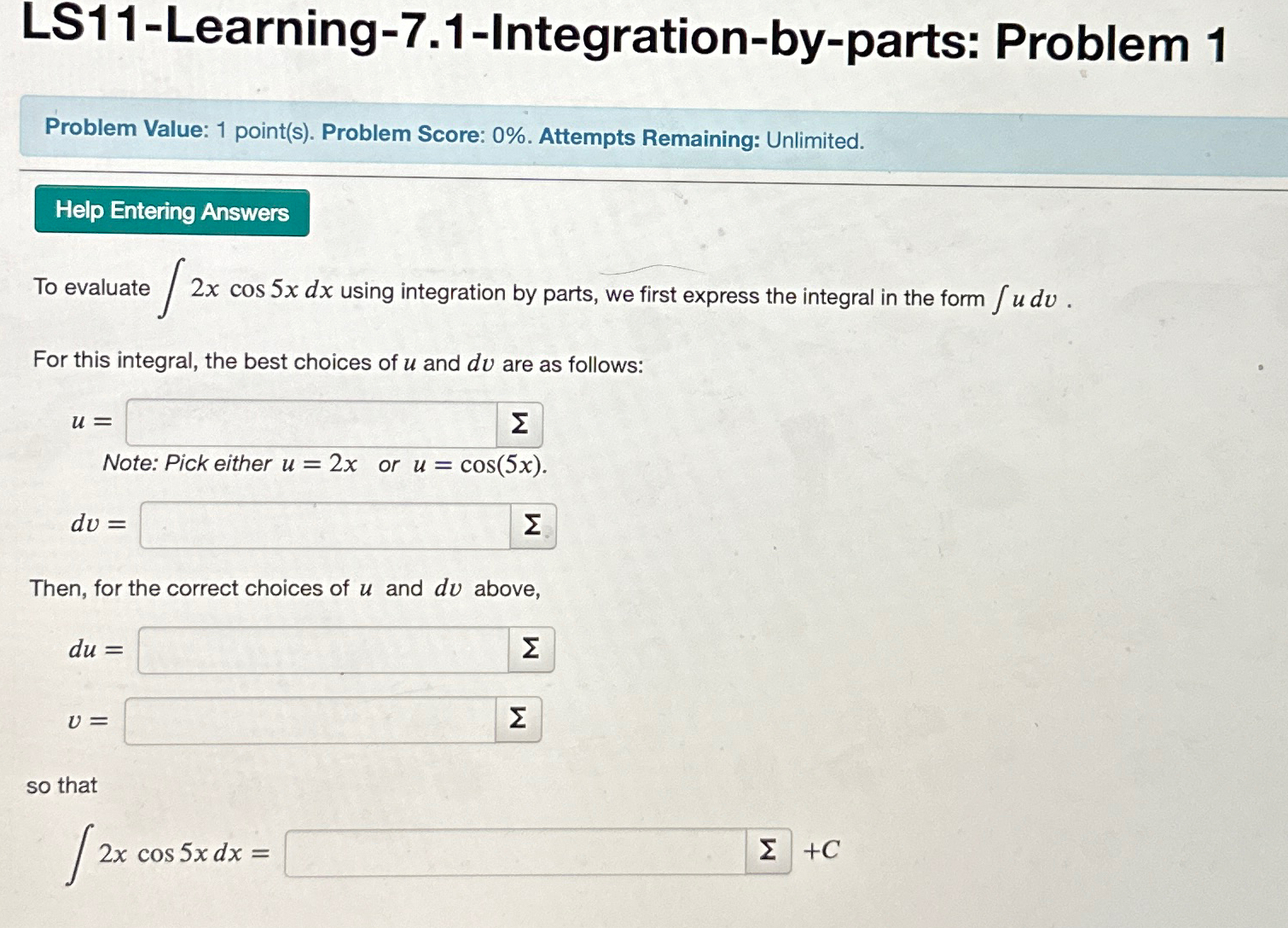 Solved LS11-Learning-7.1-Integration-by-parts: Problem | Chegg.com