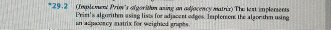 Solved *29.2 (Implement Prim's algorithm using an adjacency | Chegg.com