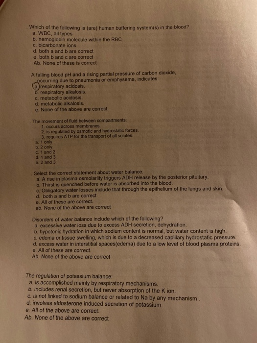 Solved Which of the following is (are) human buffering | Chegg.com