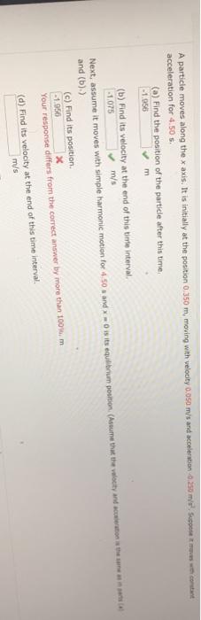Solved A particle moves along the x axis. It is initially at | Chegg.com