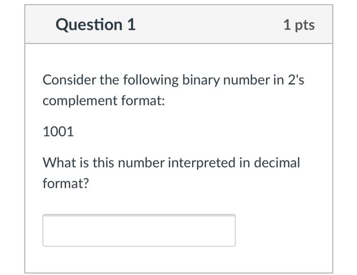 Solved Question 1 1 pts Consider the following binary number | Chegg.com