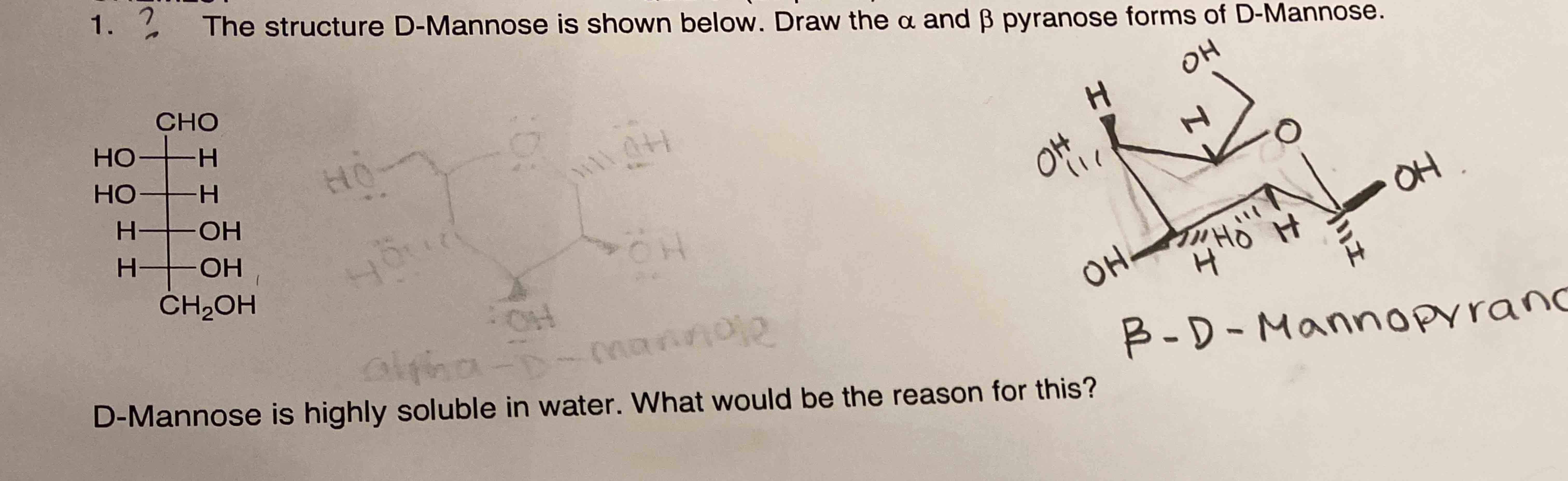 Solved The structure D-Mannose is ﻿shown below. Draw the | Chegg.com