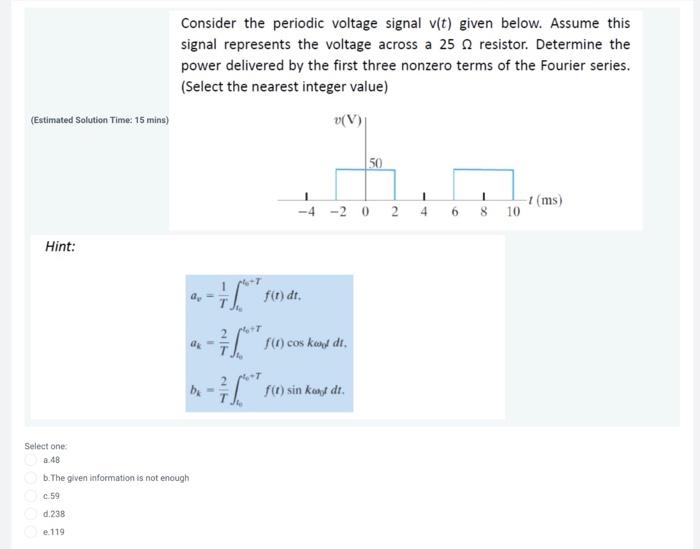 Solved Consider the periodic voltage signal v(t) given | Chegg.com