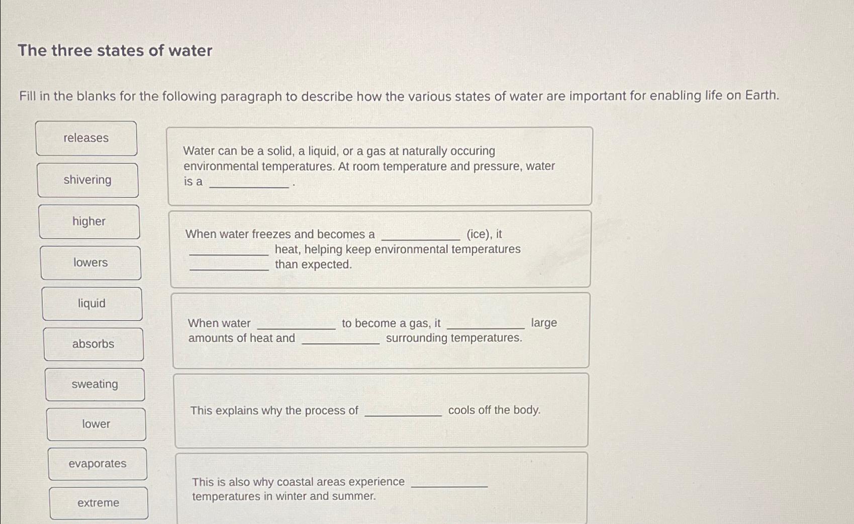 Solved The three states of waterFill in the blanks for the | Chegg.com