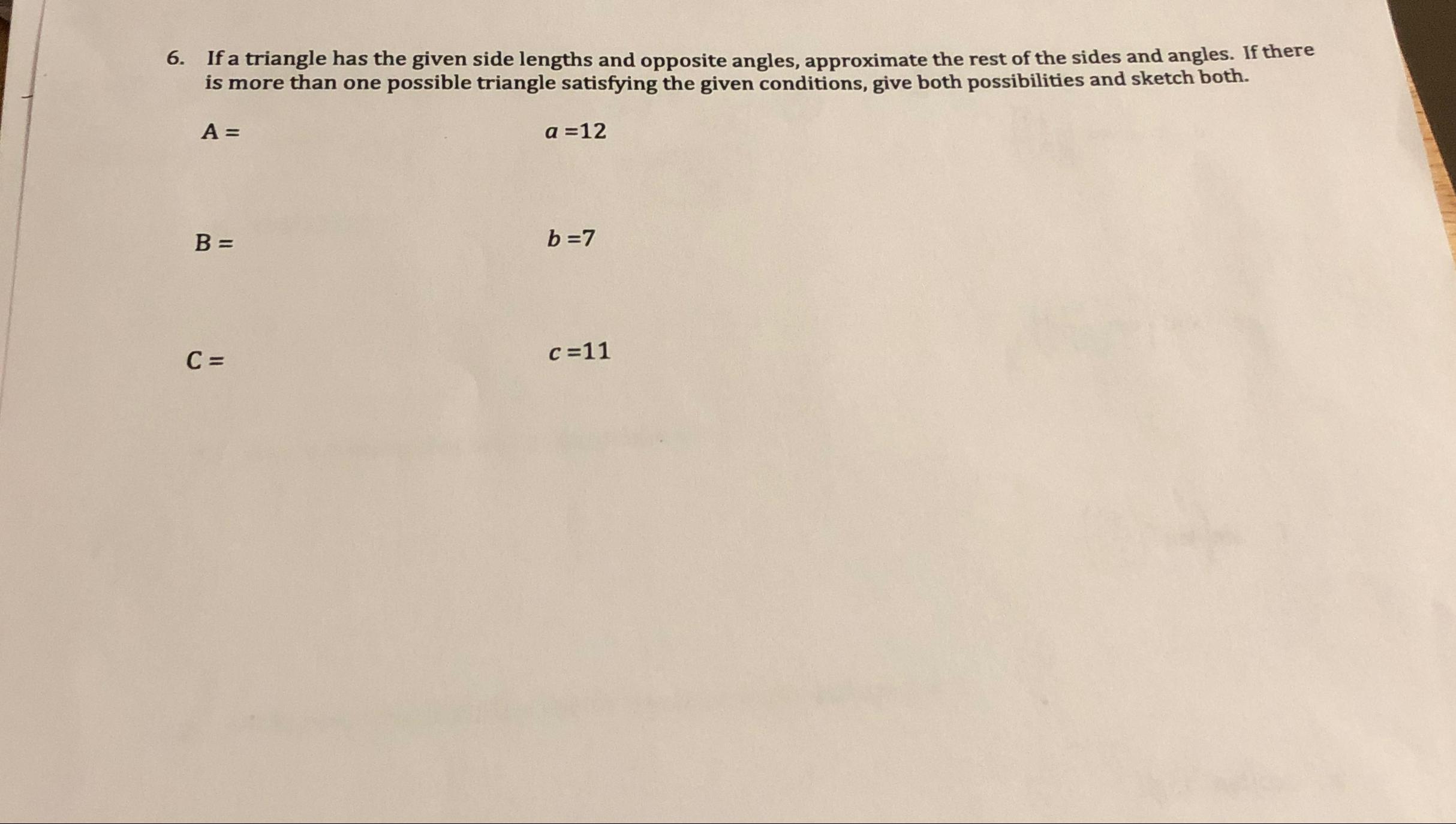 Solved If a triangle has the given side lengths and opposite | Chegg.com