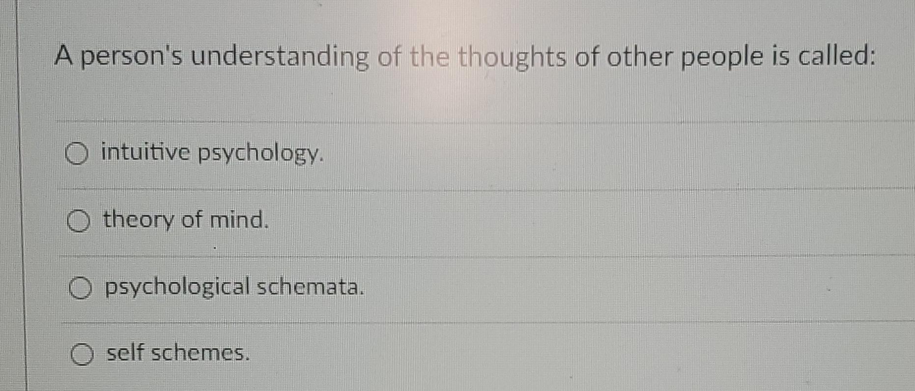 Solved A person's understanding of the thoughts of other | Chegg.com