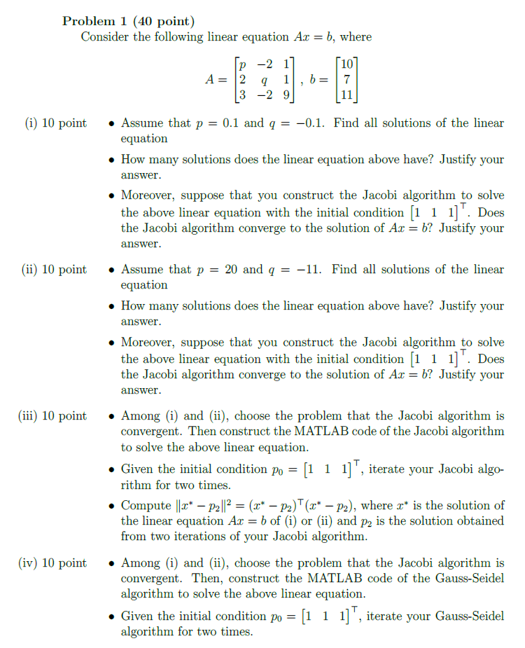 Solved Problem 1 (40 ﻿point)Consider the following linear | Chegg.com
