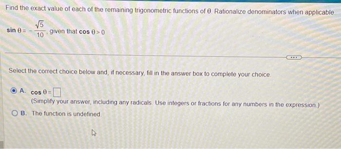 Solved Find answer to all 5 other trignometric functions. | Chegg.com