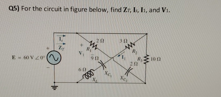 Solved Q5) ﻿For the circuit in figure below, find Zt,Is, I1, | Chegg.com
