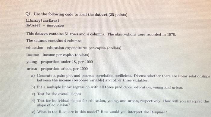 Solved Q1. Use the following code to load the dataset.(35 | Chegg.com