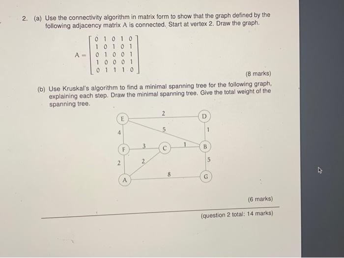 Solved 2. (a) Use the connectivity algorithm in matrix form | Chegg.com