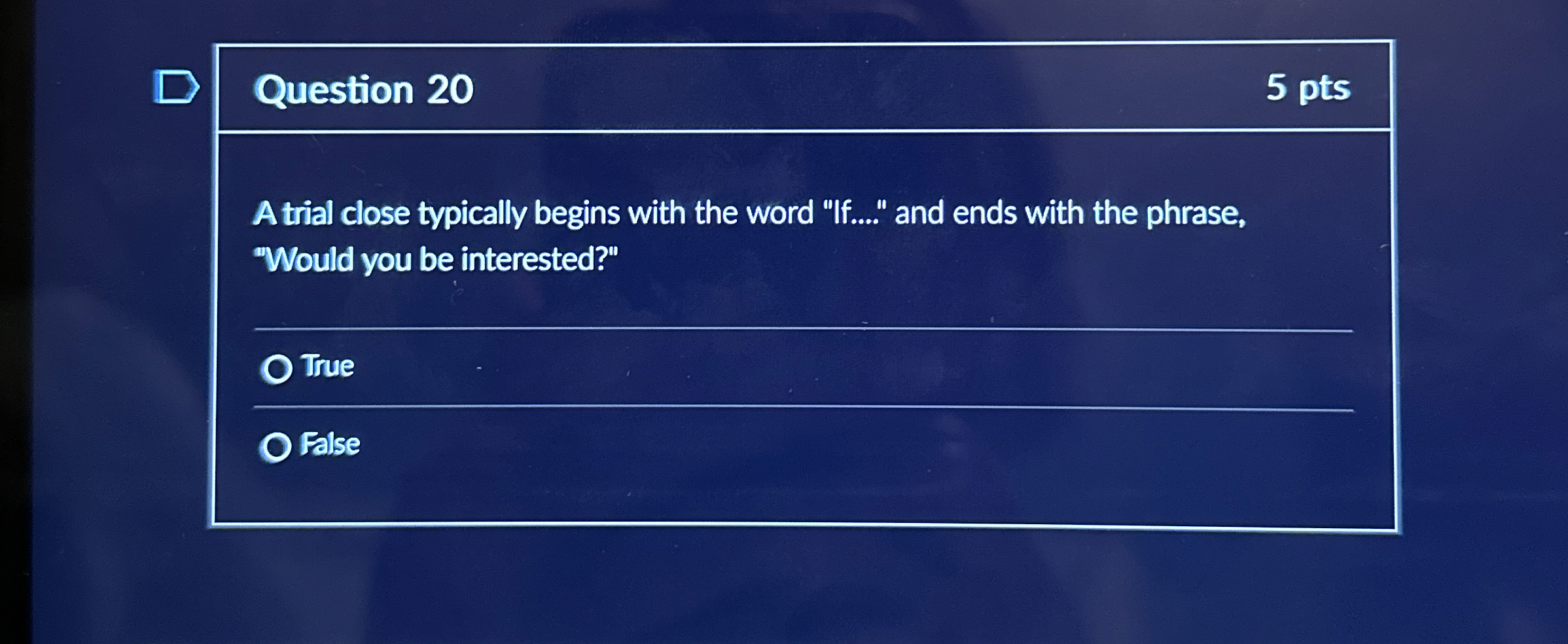 Solved Question 205 ﻿ptsA trial close typically begins with | Chegg.com