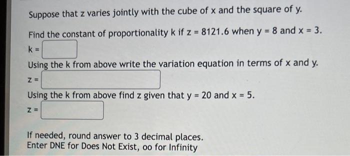 Solved Suppose that z varies jointly with the cube of x and | Chegg.com