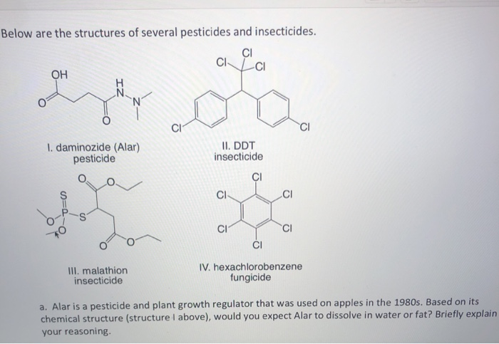 Solved Below are the structures of several pesticides and | Chegg.com
