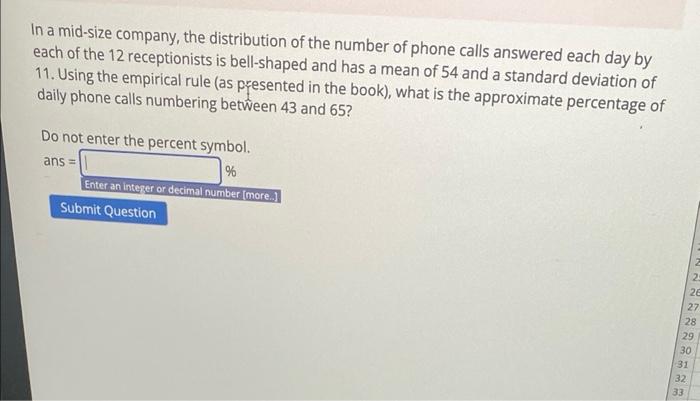 Solved In a mid-size company, the distribution of the number | Chegg.com