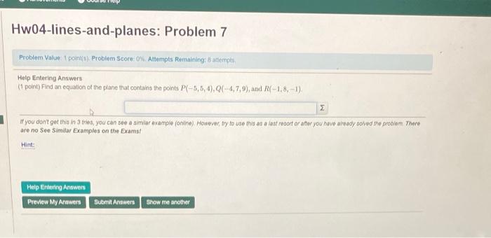 Solved Help Entaring Answers (1 point) Find an ecuation of | Chegg.com