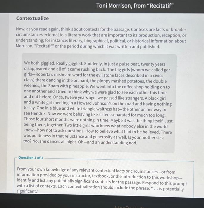 Contextualize Now, as you read again, think about | Chegg.com