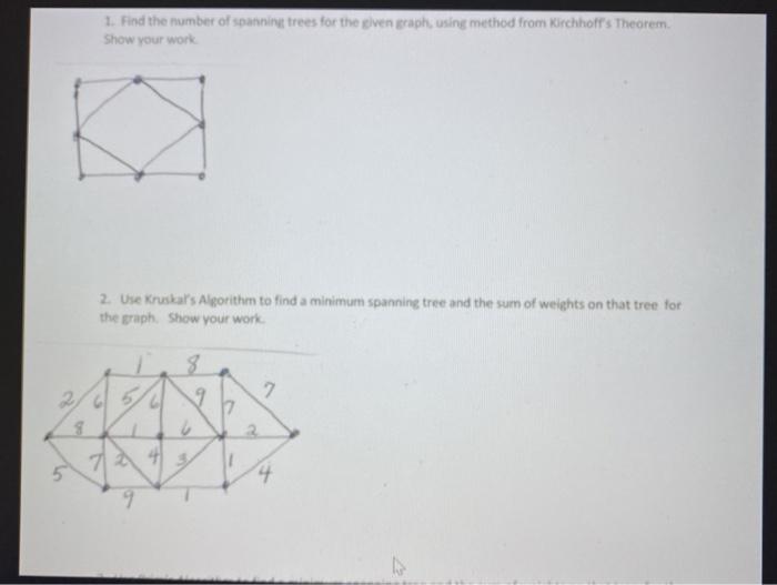 Solved 1. Find the number of spatiniu trees for the given | Chegg.com