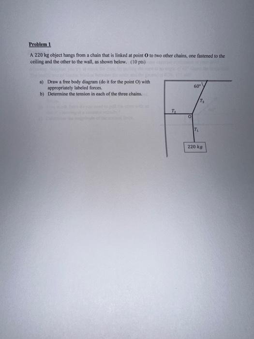 Solved A 220 kg object hangs from a chain that is linked at | Chegg.com