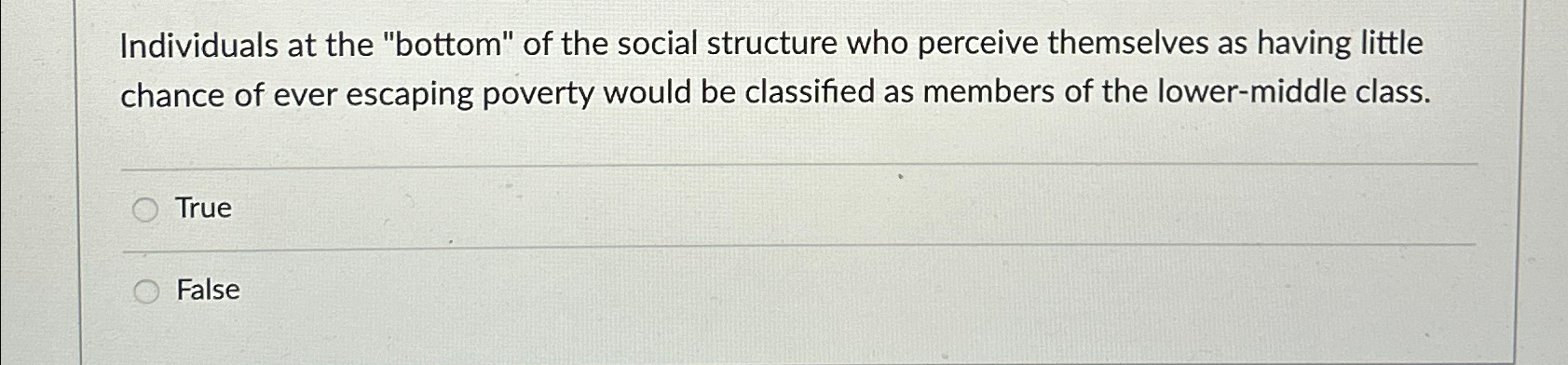 Solved Individuals at the "bottom" of the social structure | Chegg.com