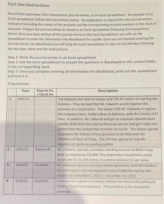 Solved Part One Instructions 1. Record the September 2021 | Chegg.com