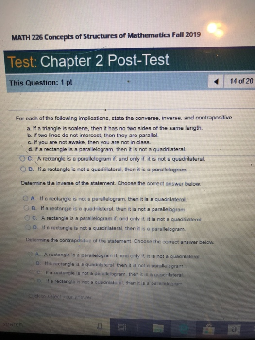 Solved Chapter 2 Post-Test MATH 226 Concepts of Structures | Chegg.com