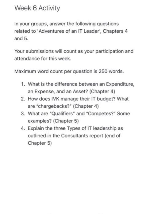 Solved Week 6 Activity In your groups, answer the following | Chegg.com