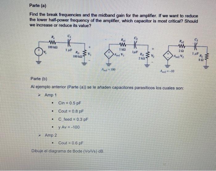 Find the break frequencies and the midband gain for | Chegg.com
