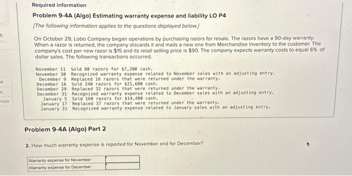 Solved Required information Problem 9-4A (Algo) Estimating | Chegg.com
