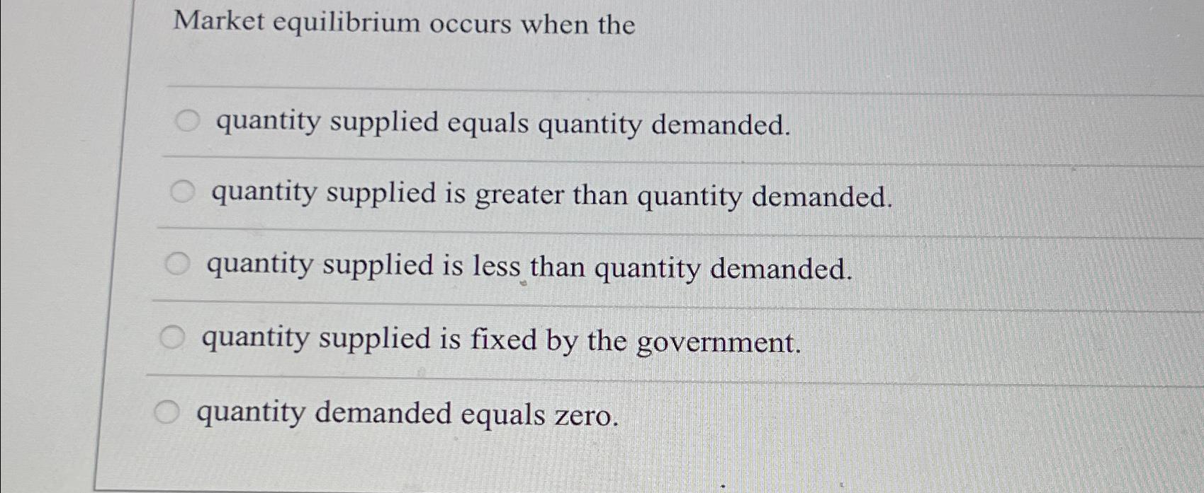 Solved Market equilibrium occurs when thequantity supplied | Chegg.com