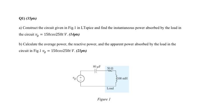 Solved Q1) (35pts) a) Construct the circuit given in Fig. 1 | Chegg.com