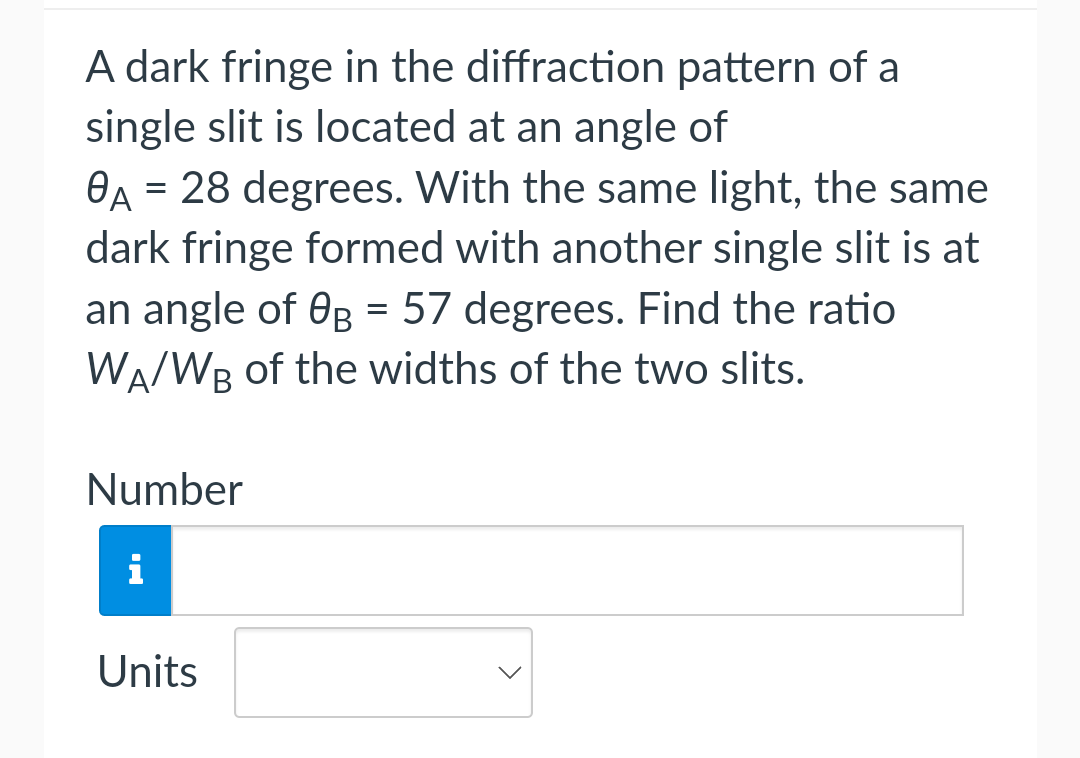Solved = A dark fringe in the diffraction pattern of a | Chegg.com