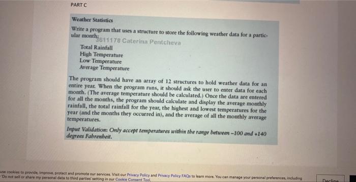 Solved Weather Statistic Write a program that uses a | Chegg.com